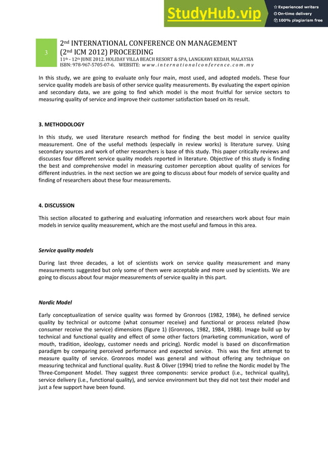 A REVIEW OF SERVICE QUALITY MODELS | PDF