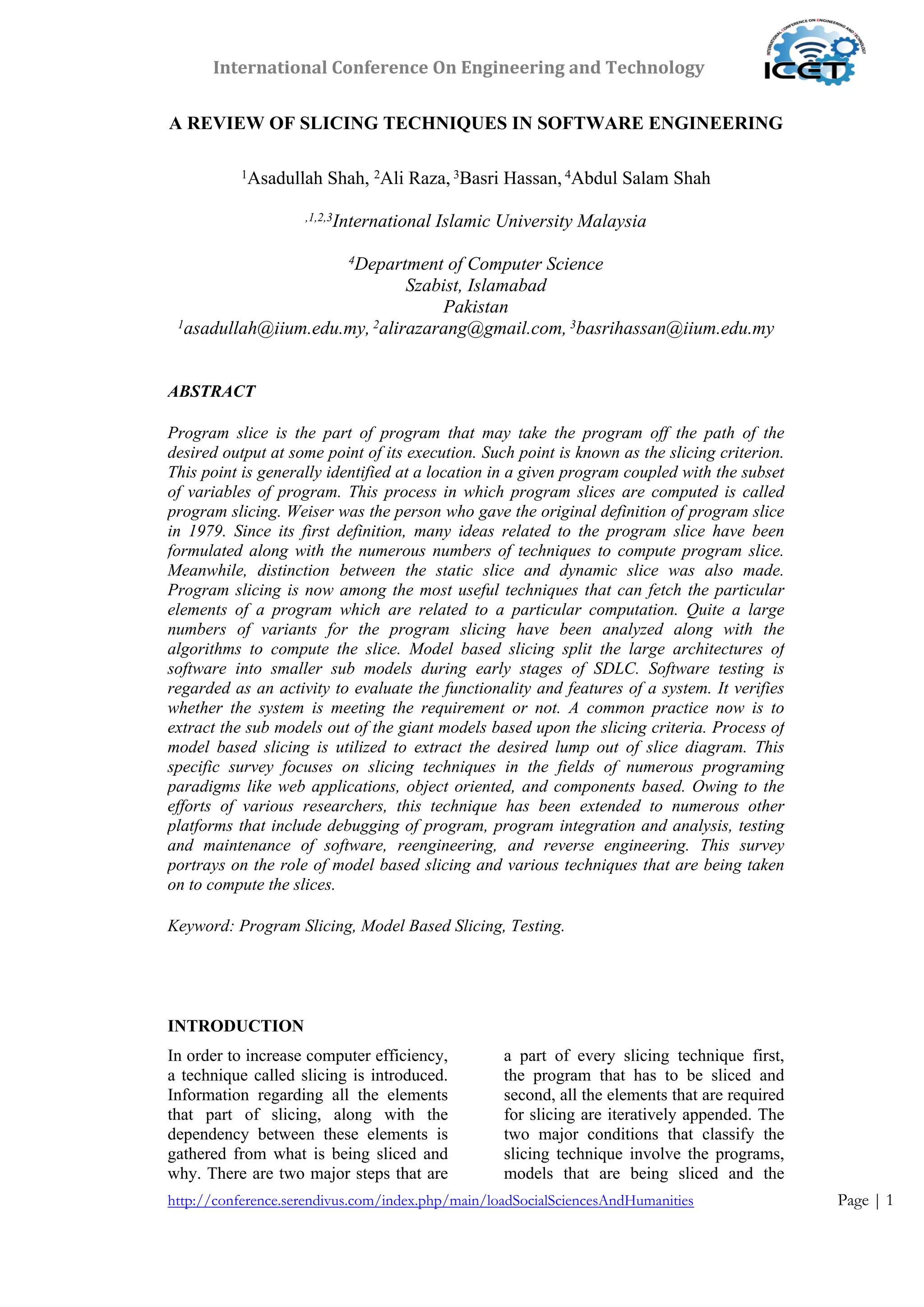 A review of slicing techniques in software engineering | PDF