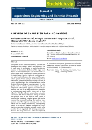 A REVIEW OF SMART FISH FARMING SYSTEMS | PDF