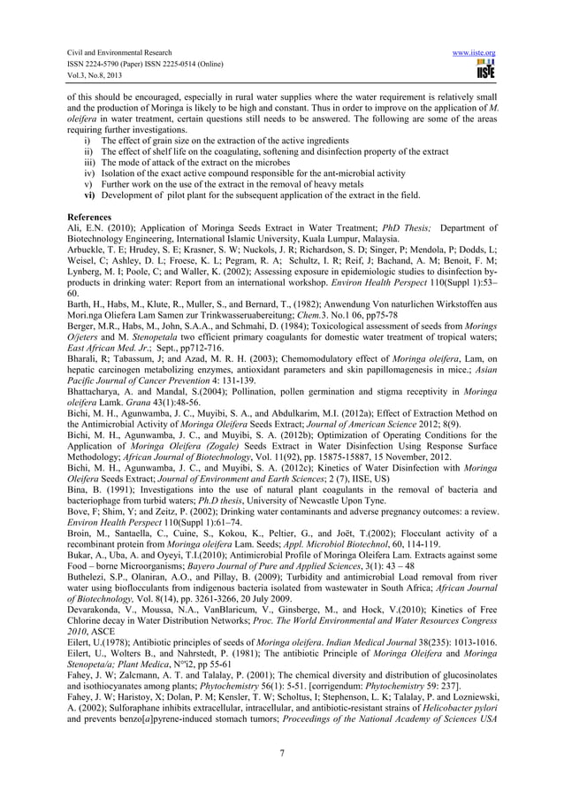 A review of the applications of moringa oleifera seeds extract in water treatment | PDF ...