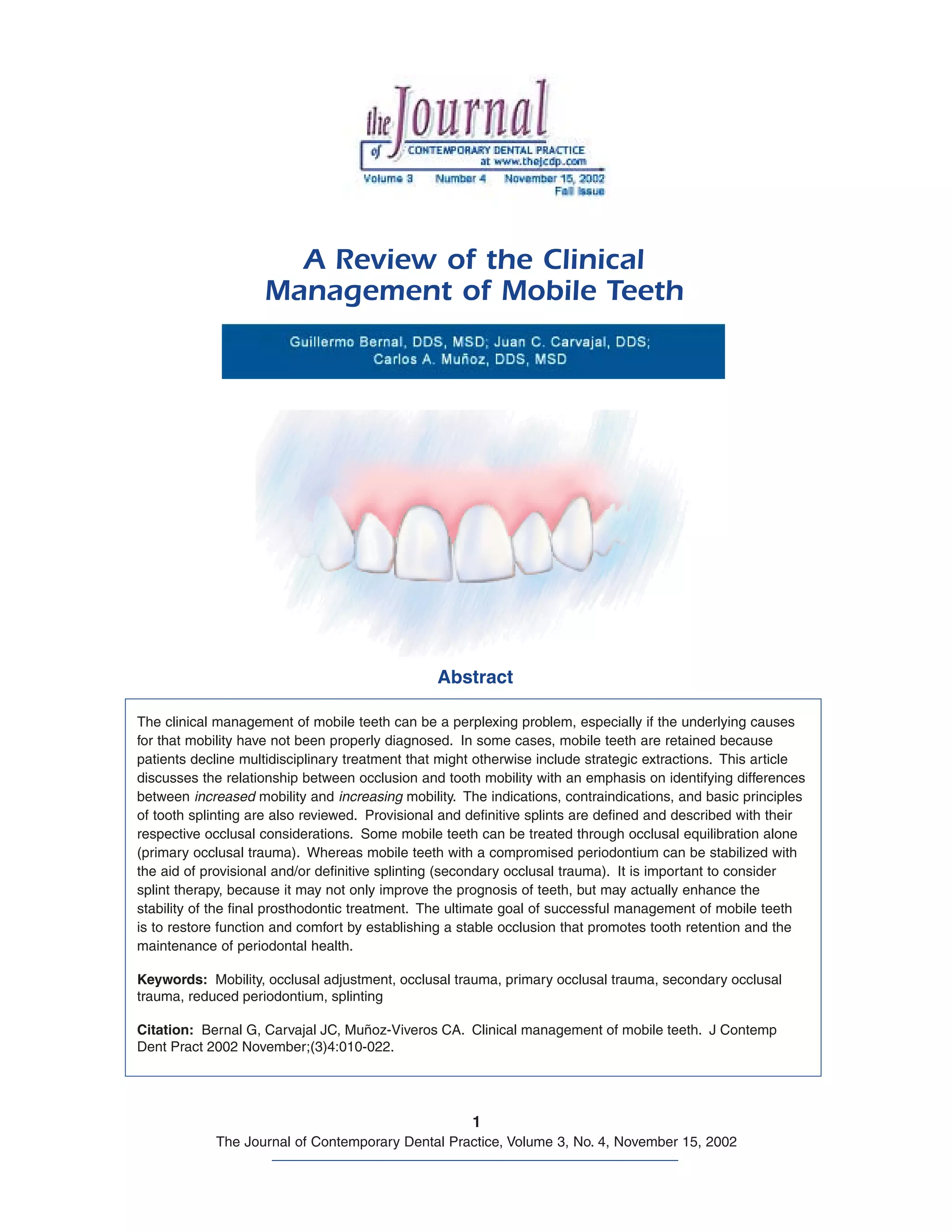 A+review+of+the+clinical+management+of+mobile+teeth | PDF