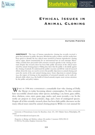 A Review Of The Ethical Issues In Animal Cloning | PDF