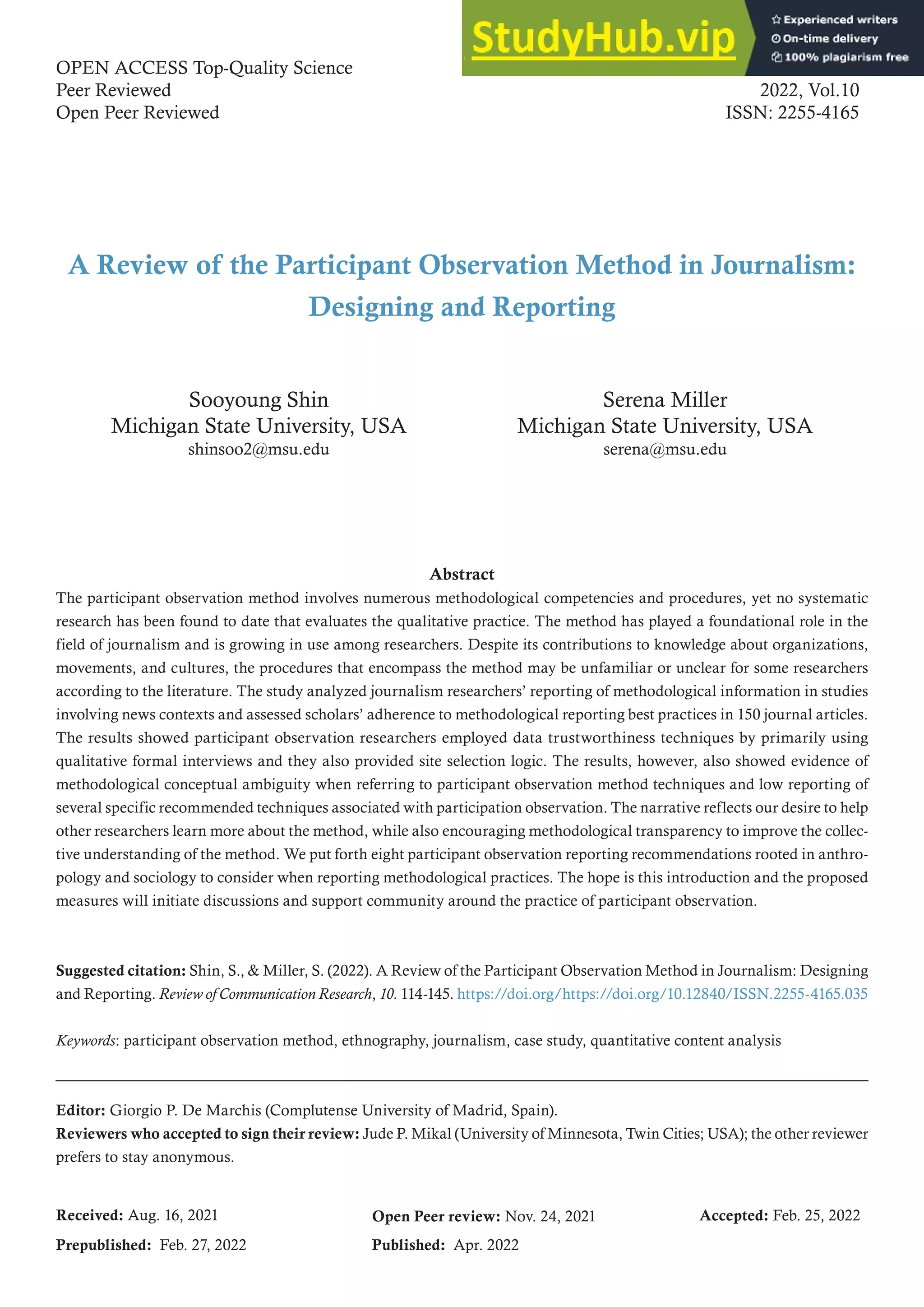 A Review Of The Participant Observation Method In Journalism Designing ...