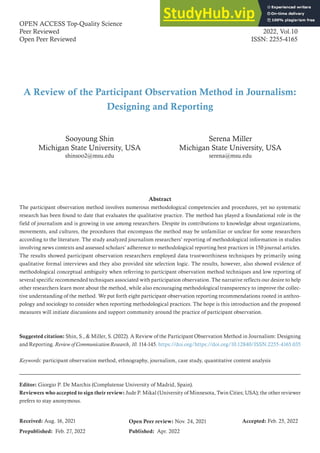 A Review Of The Participant Observation Method In Journalism Designing ...