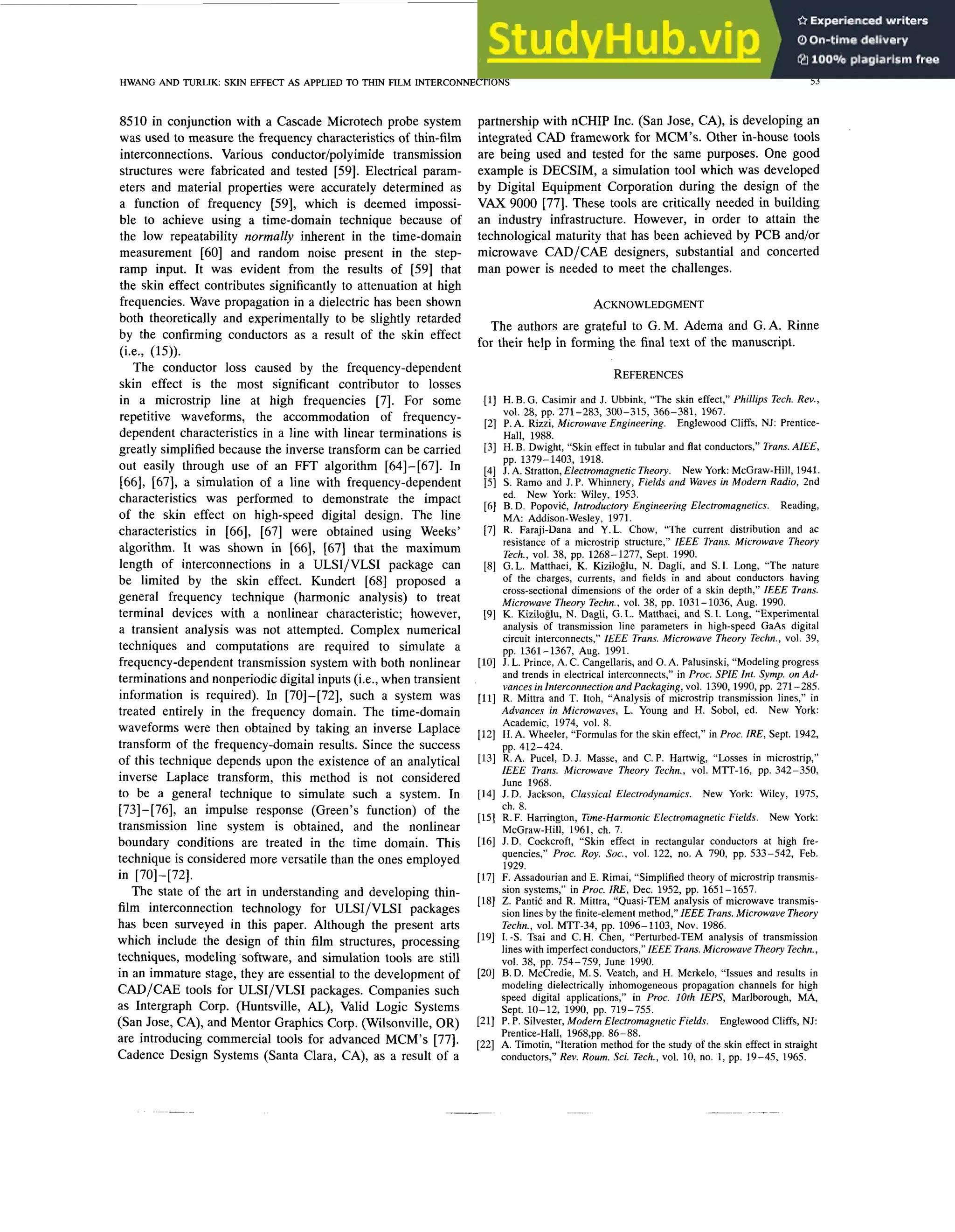 A Review Of The Skin Effect As Applied To Thin Film Interconnections | PDF