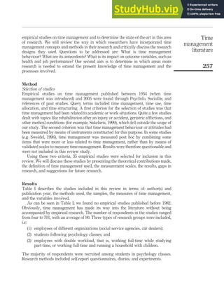 A Review Of The Time Management Literature | PDF