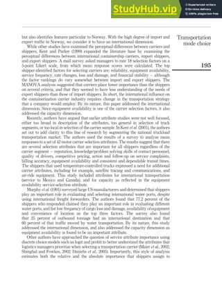 A Review Of The Transportation Mode Choice And Carrier Selection Literature | PDF