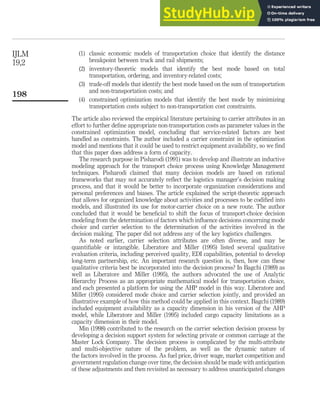 A Review Of The Transportation Mode Choice And Carrier Selection ...