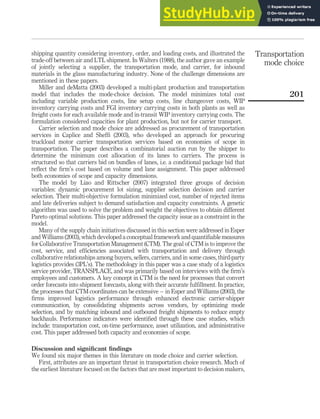A Review Of The Transportation Mode Choice And Carrier Selection ...