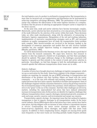 A Review Of The Transportation Mode Choice And Carrier Selection ...