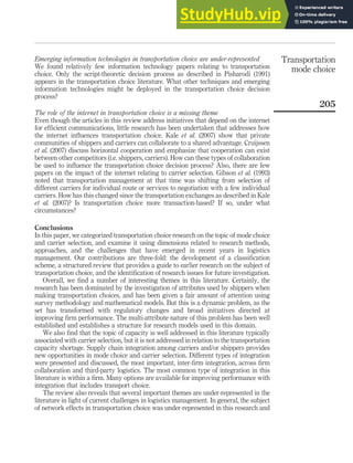 A Review Of The Transportation Mode Choice And Carrier Selection ...