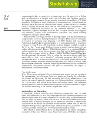 A Review Of The Transportation Mode Choice And Carrier Selection ...