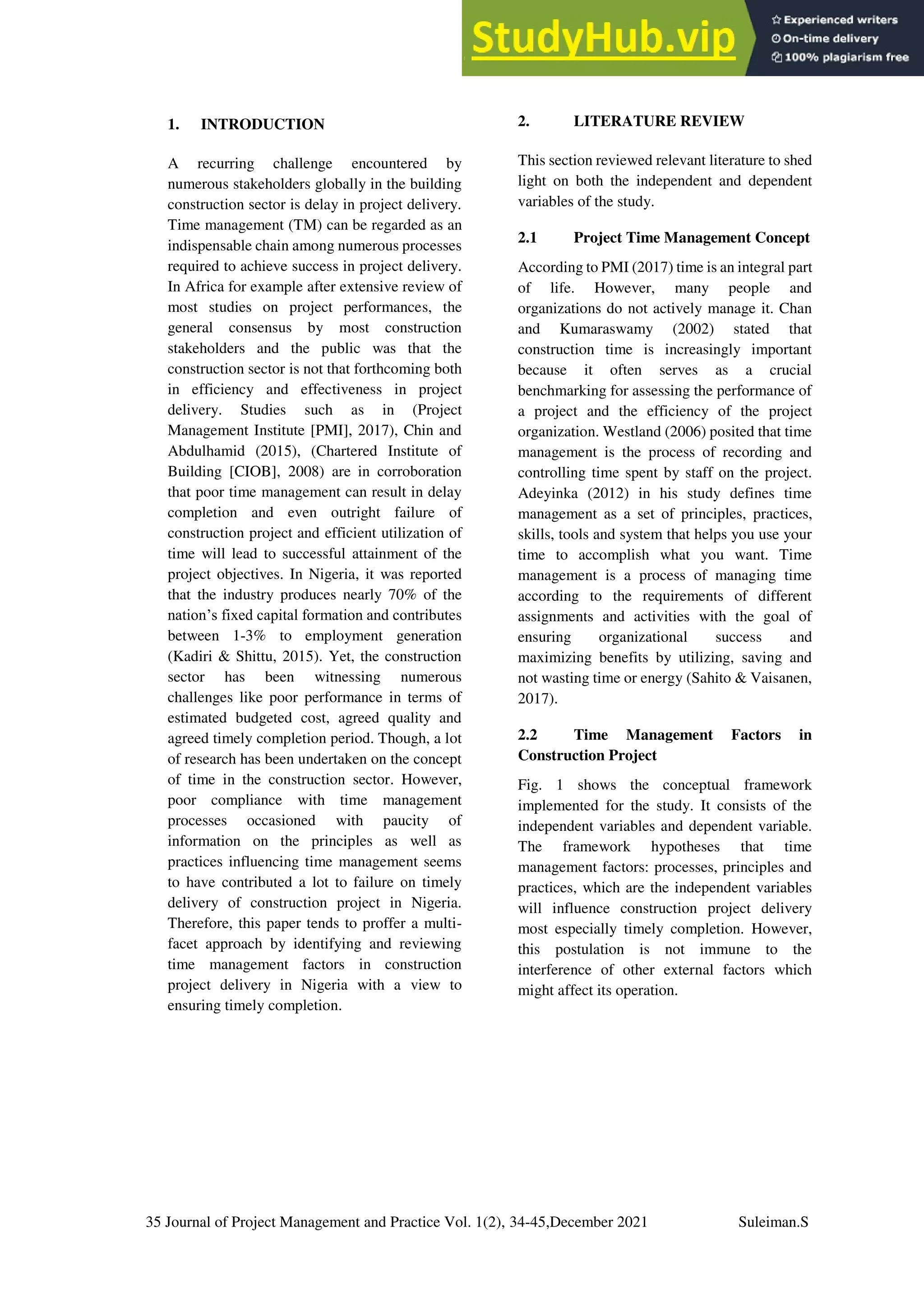 A Review Of Time Management Factors In Construction Project Delivery | PDF