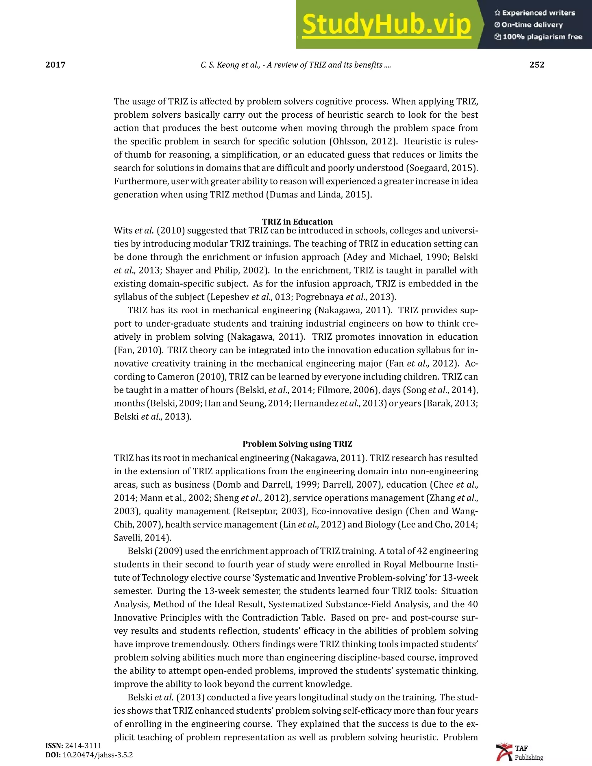 A Review Of TRIZ And Its Benefits Challenges In Stimulating Creativity In Problem Solving Of Pre ...