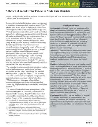 A Review Of Verbal Order Policies In Acute Care Hospitals | PDF