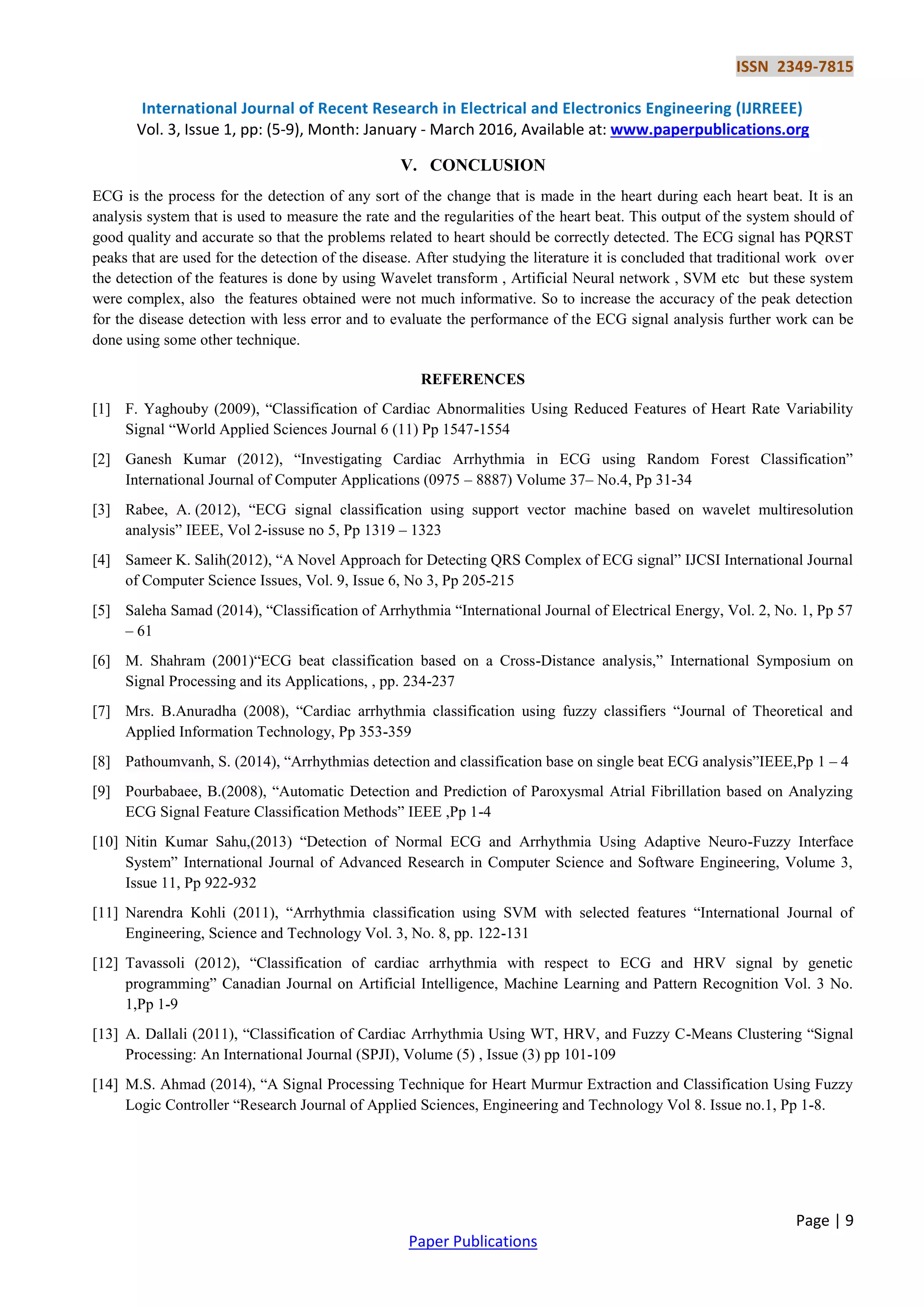 A Review On Arrhythmia Detection Using Ecg Signal Pdf