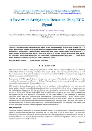 A Review on Arrhythmia Detection Using ECG Signal | PDF