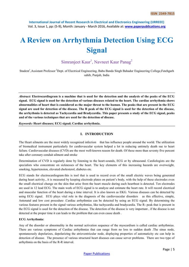 A Review On Arrhythmia Detection Using Ecg Signal Pdf