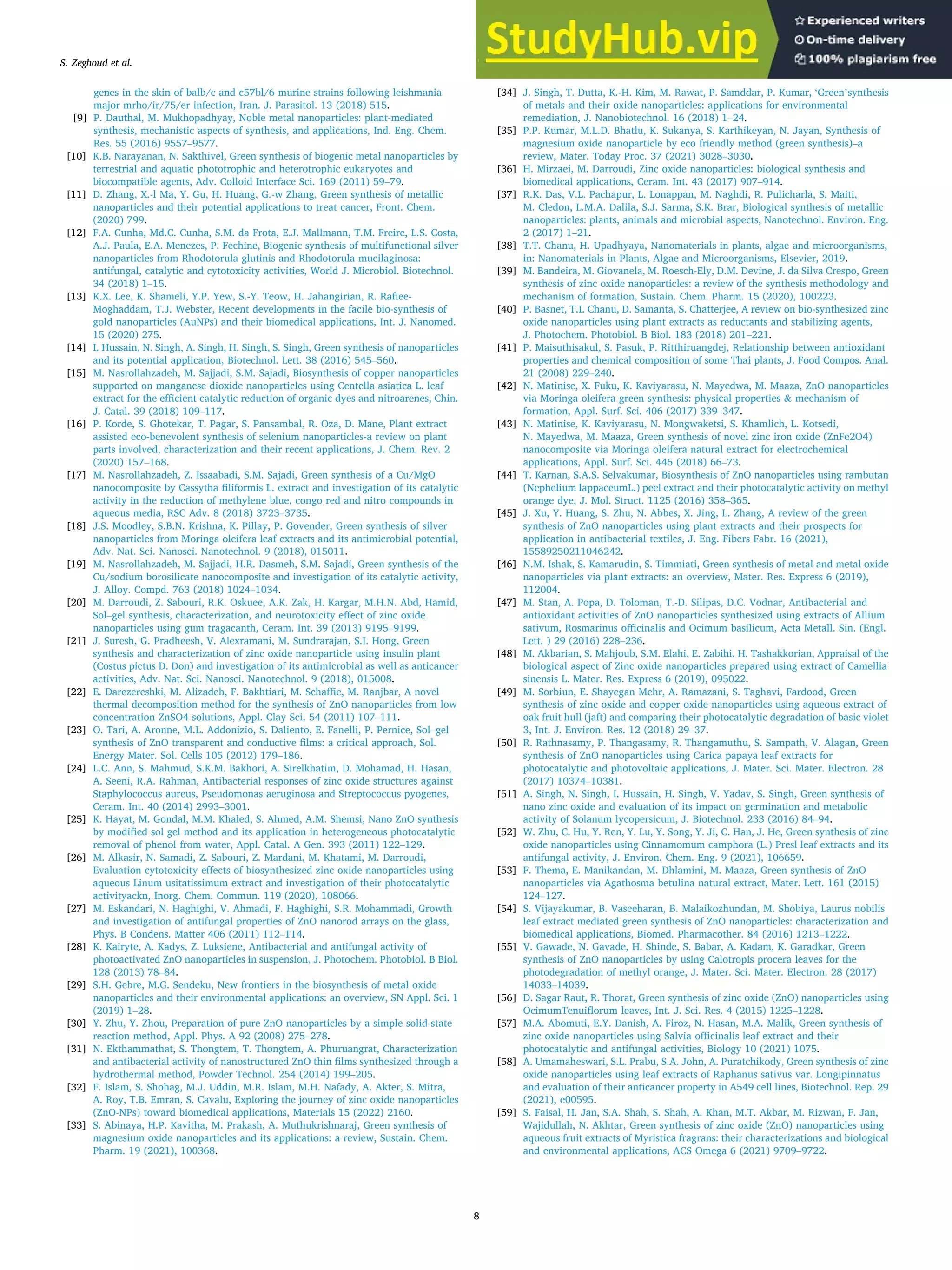 A review on biogenic green synthesis of ZnO nanoparticles by plant biomass and their ...