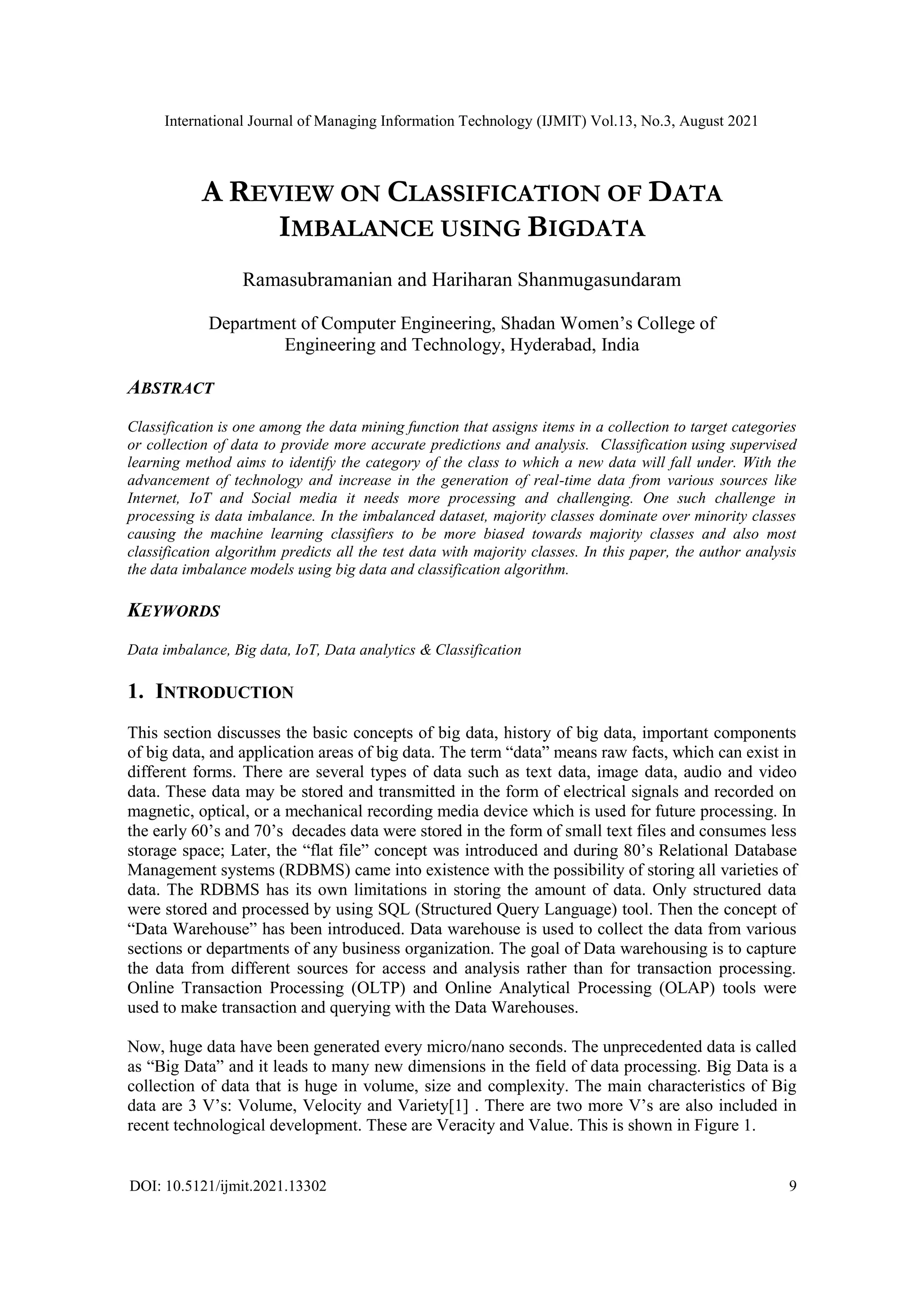 A Review on Classification of Data Imbalance using BigData | PDF ...
