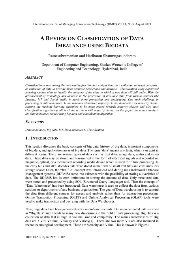 A Review on Classification of Data Imbalance using BigData | PDF | Databases | Computer Software ...