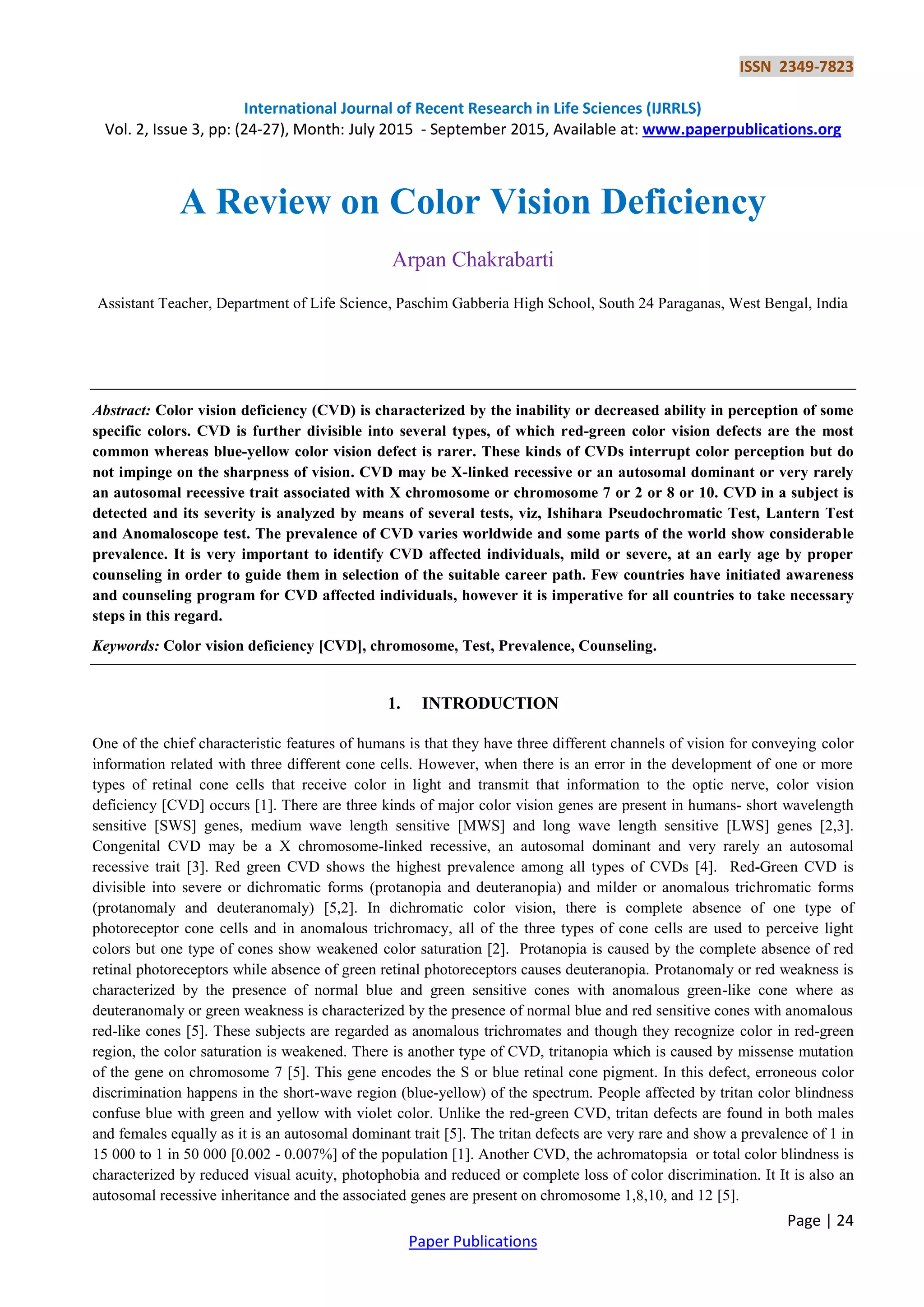 A Review on Color Vision Deficiency | PDF