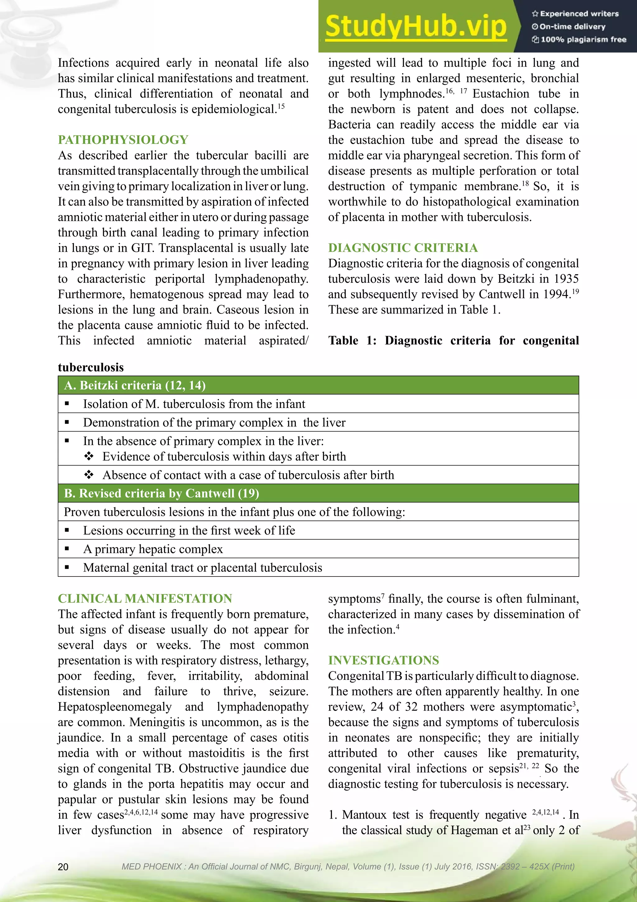 A Review On Congenital Tuberculosis | PDF
