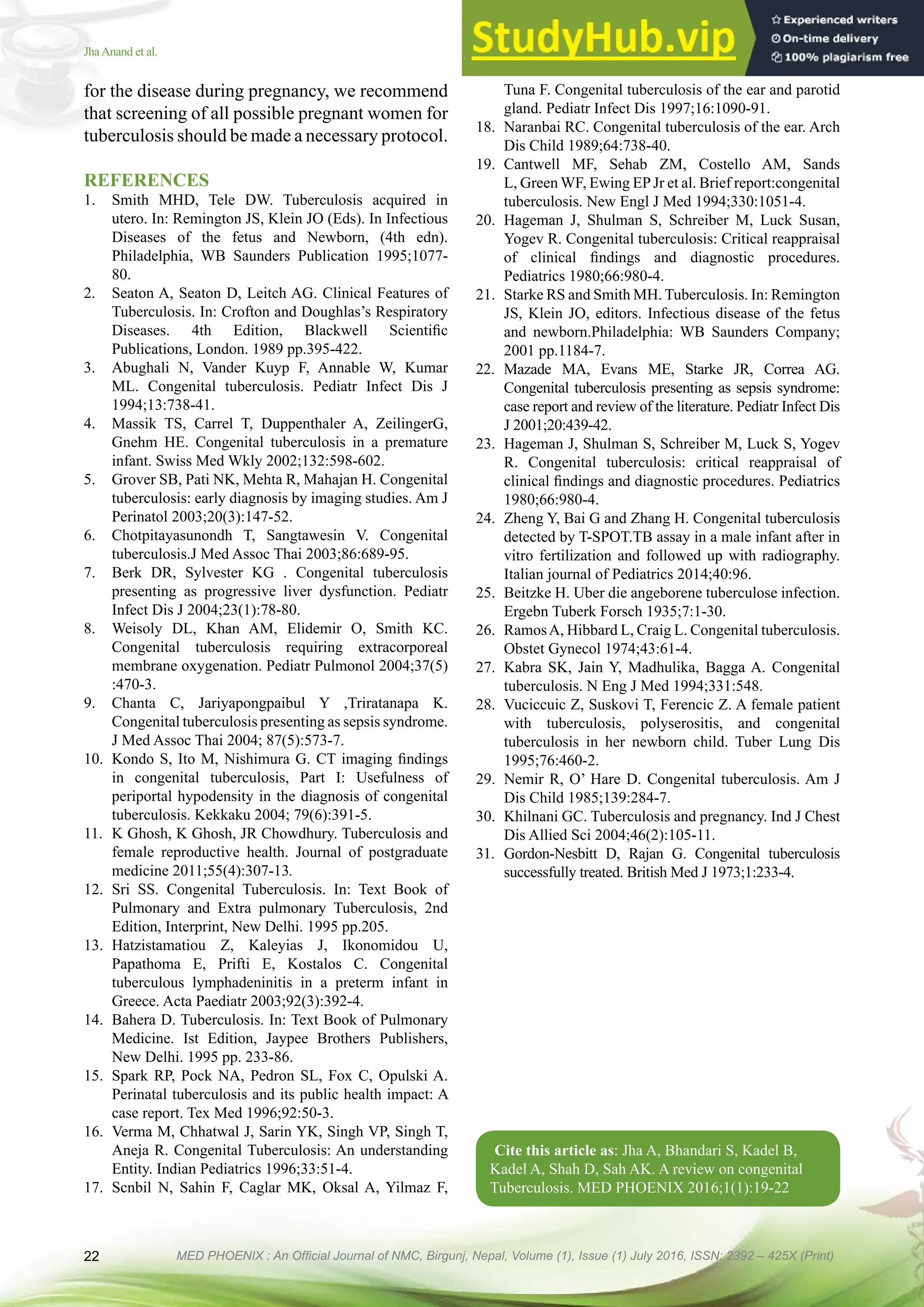 A Review On Congenital Tuberculosis | PDF