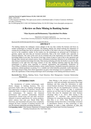 A Review On Data Mining In Banking Sector | PDF