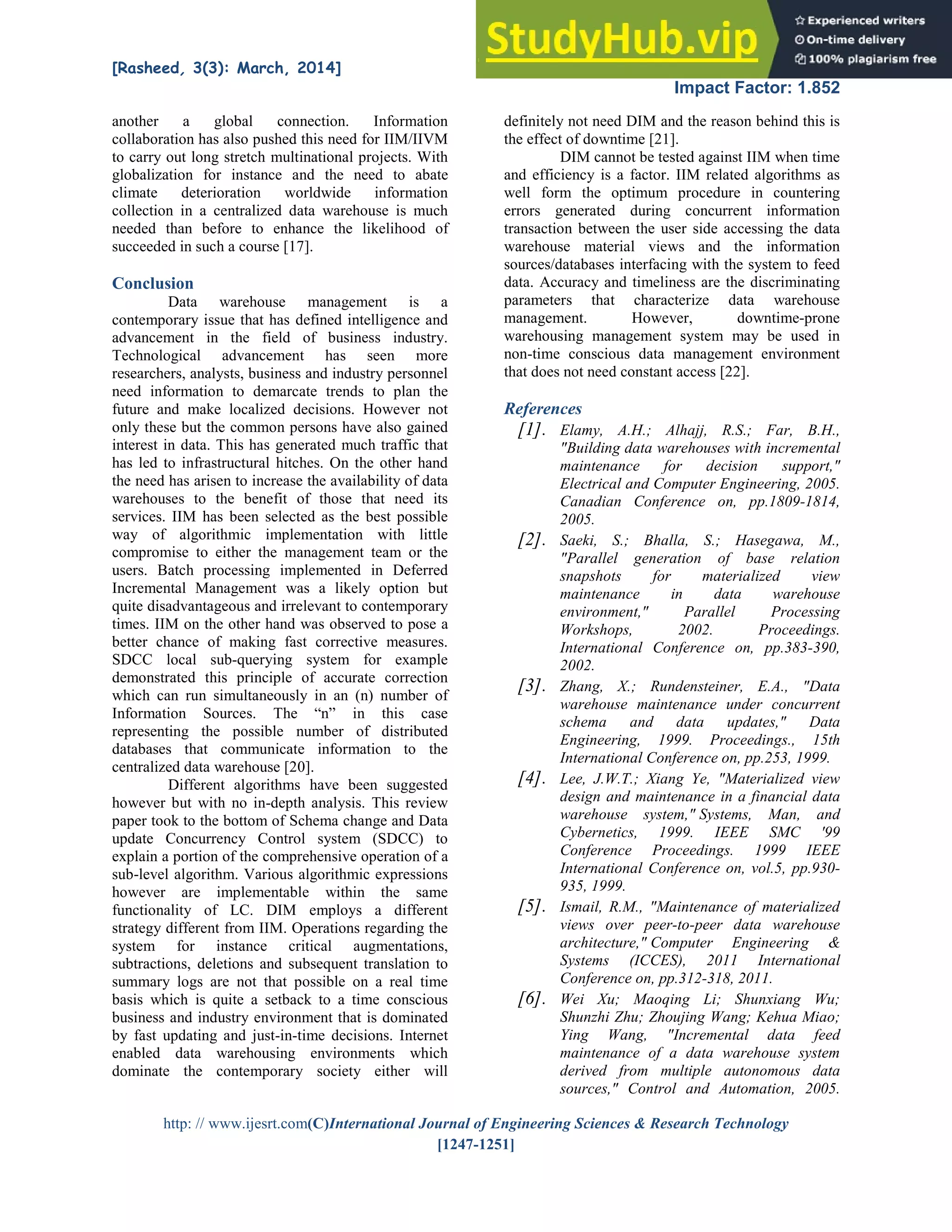 A Review On Data Warehouse Management | PDF