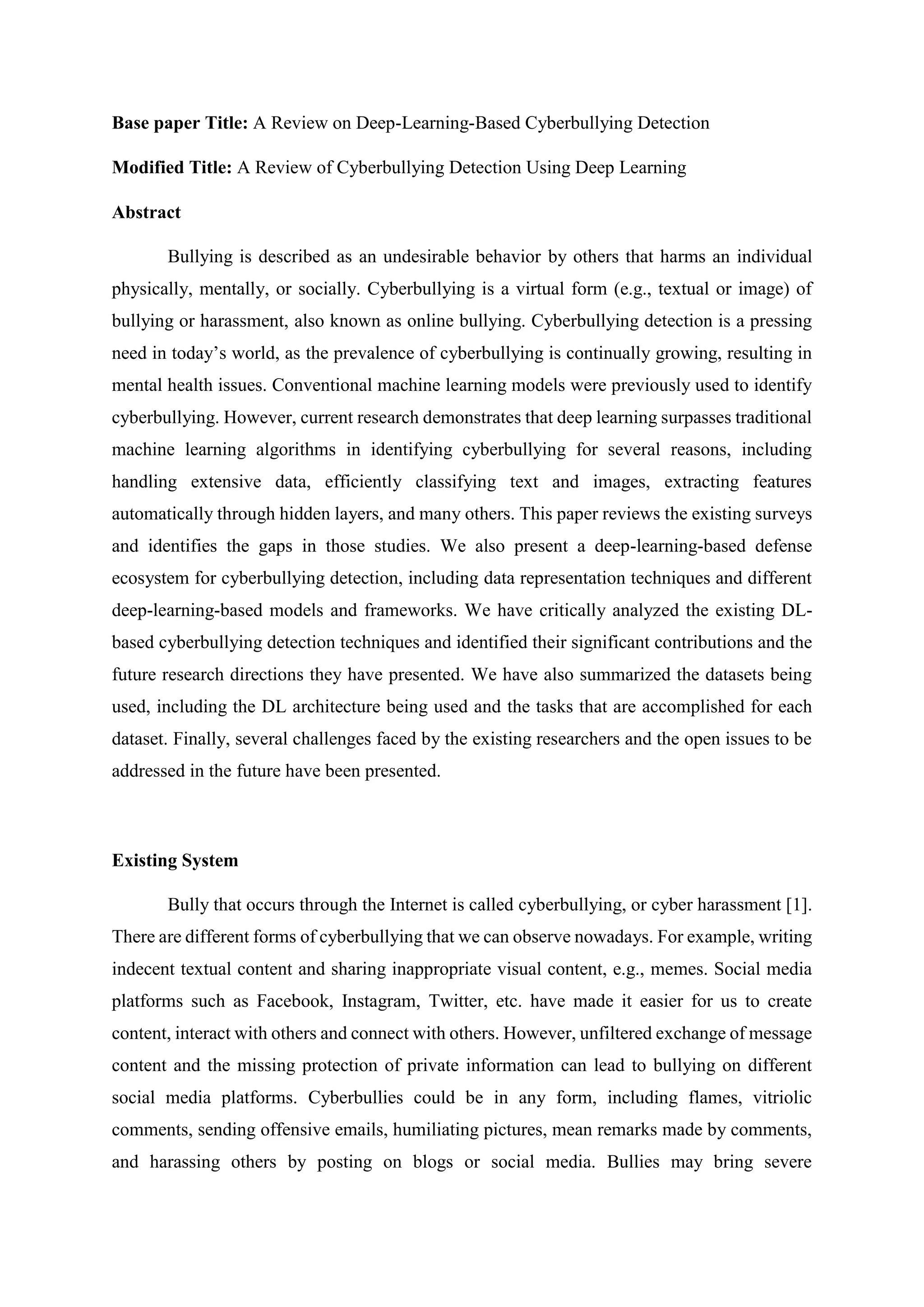 A Review On Deep Learning Based Cyberbullying Detection Pdf