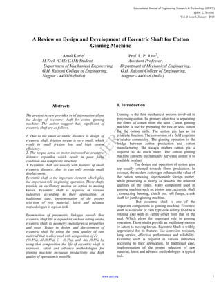A review on design and development of eccentric shaft for cotton | PDF