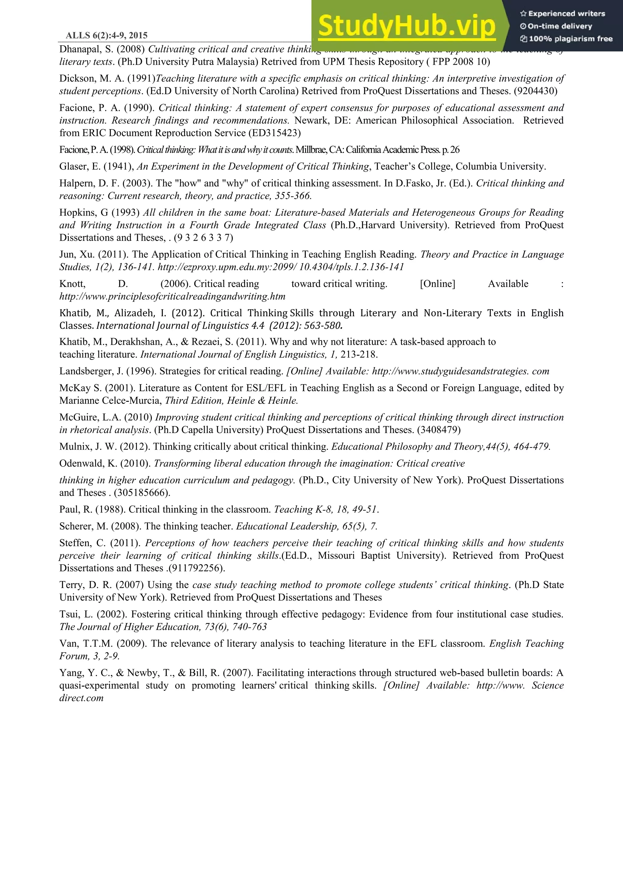 A Review On Developing Critical Thinking Skills Through Literary Texts | PDF