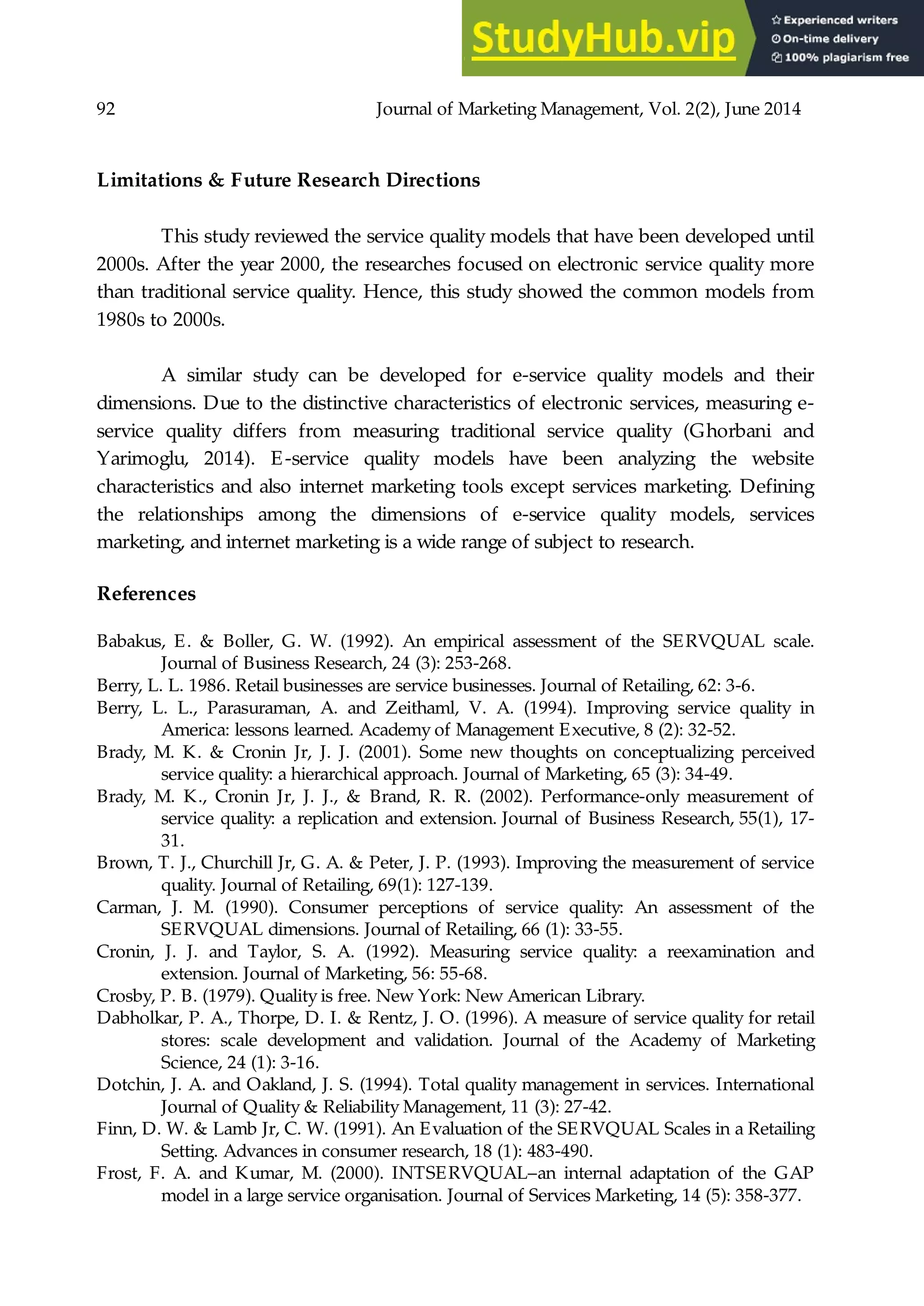 A Review On Dimensions Of Service Quality Models | PDF