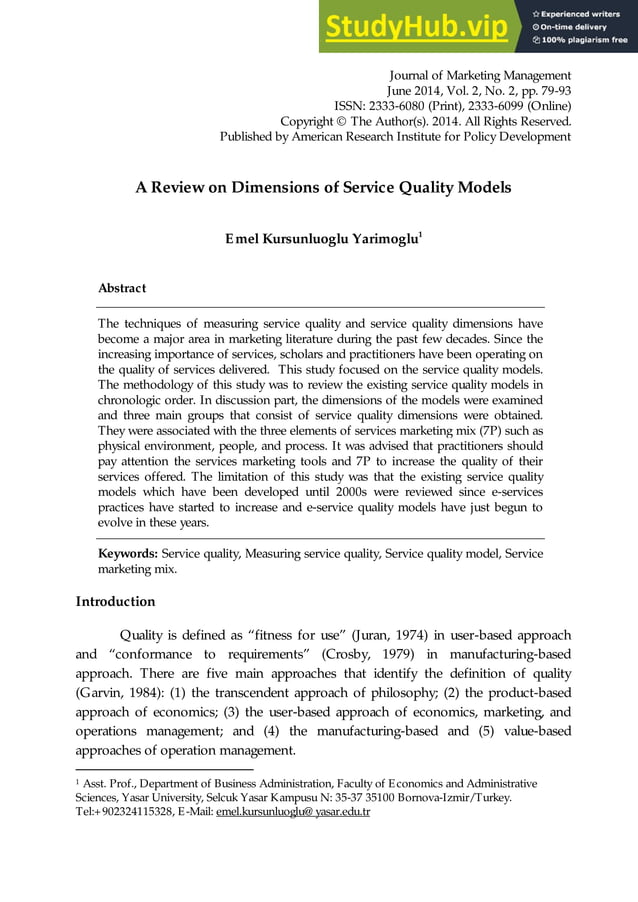 A Review On Dimensions Of Service Quality Models | PDF | Information Services Industry | Industries