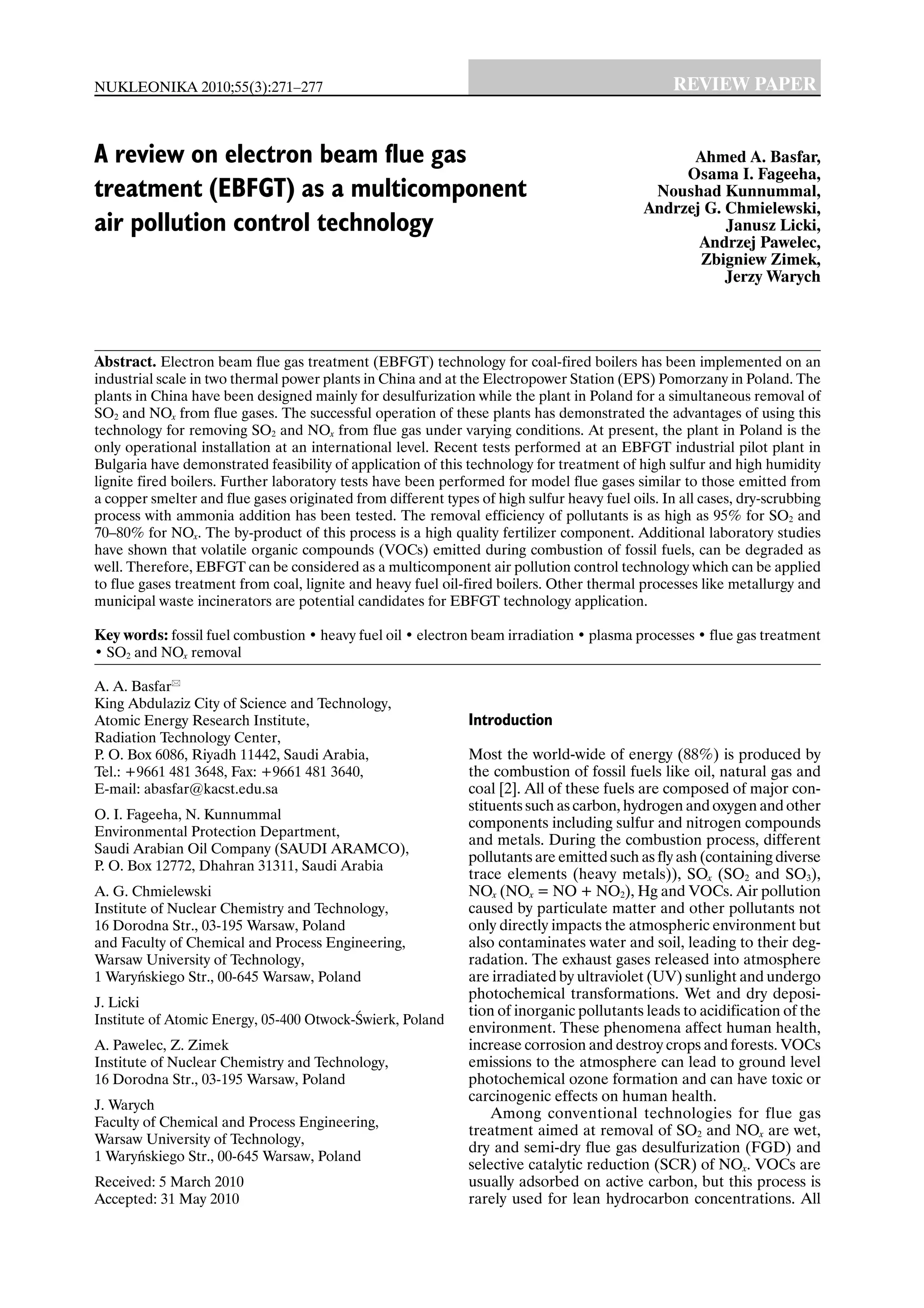 A review on electron beam flue gas treatment (ebfgt) | PDF