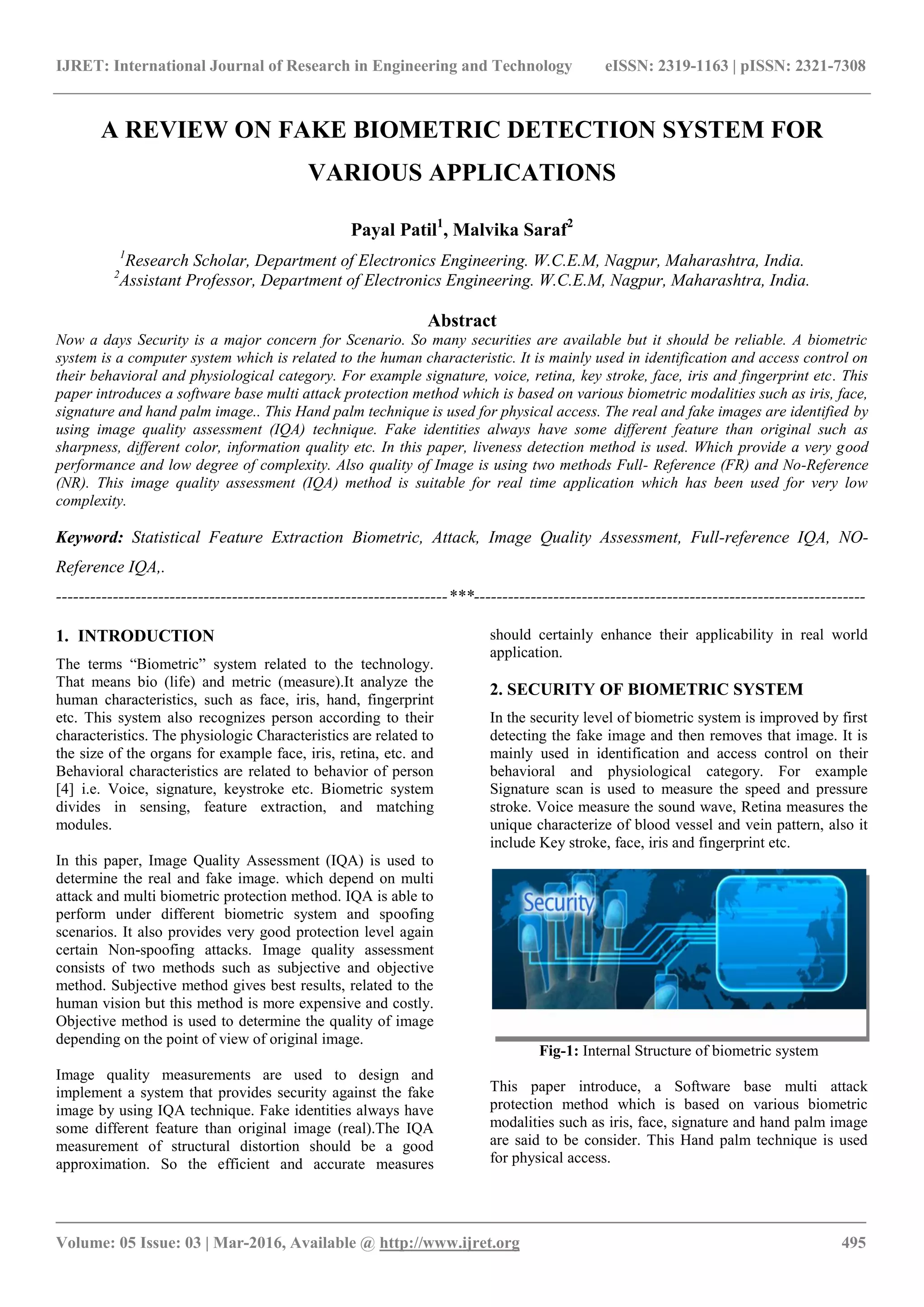 A Review On Fake Biometric Detection System For Various Applications Pdf Photo Editing