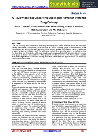 A Review On Fast Dissolving Sublingual Films For Systemic Drug Delivery ...