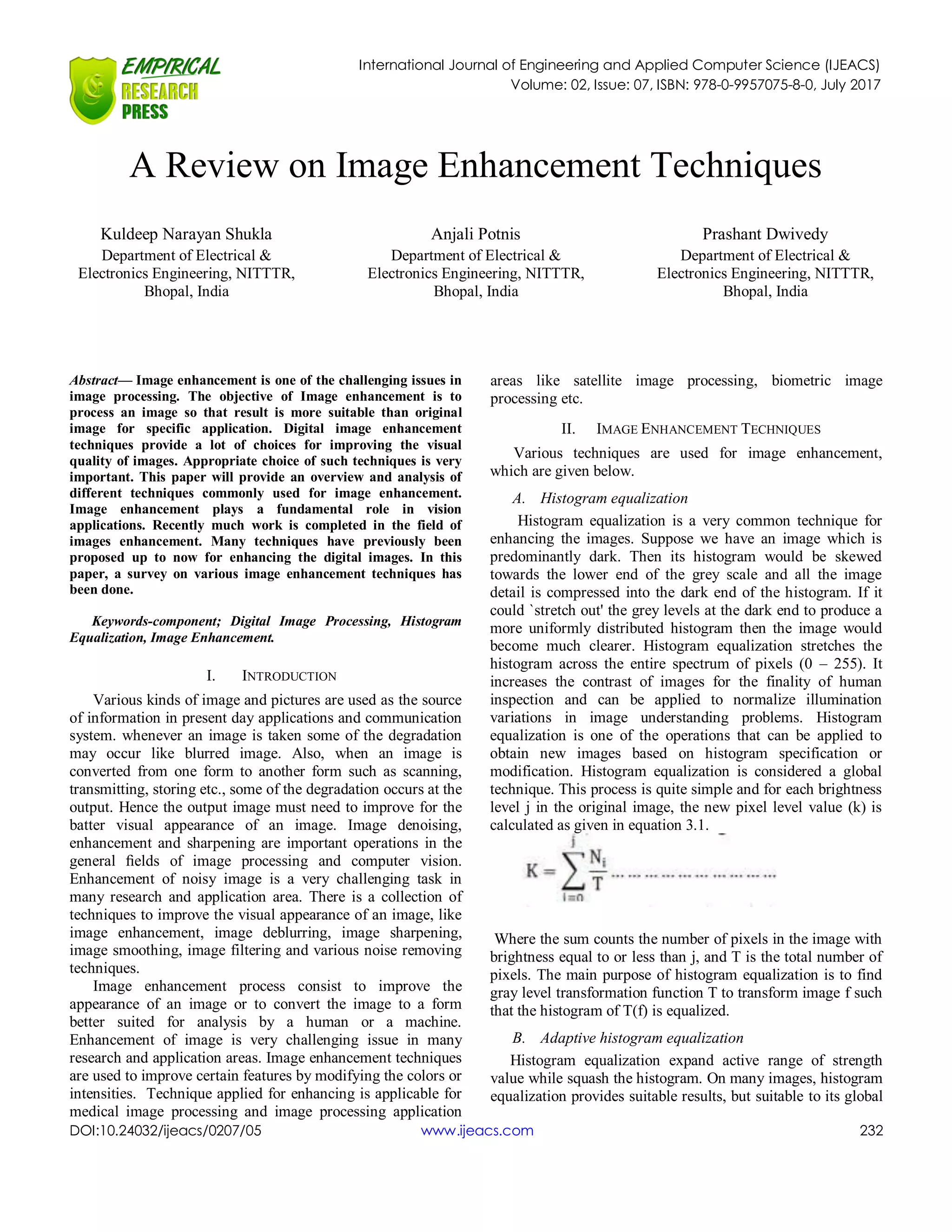 A review on image enhancement techniques | PDF