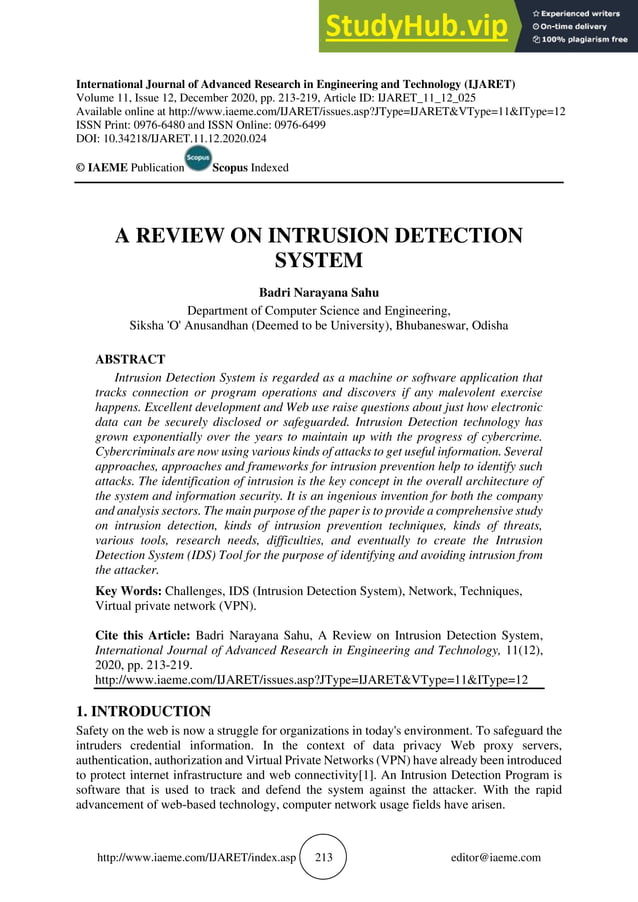 A REVIEW ON INTRUSION DETECTION SYSTEM | PDF