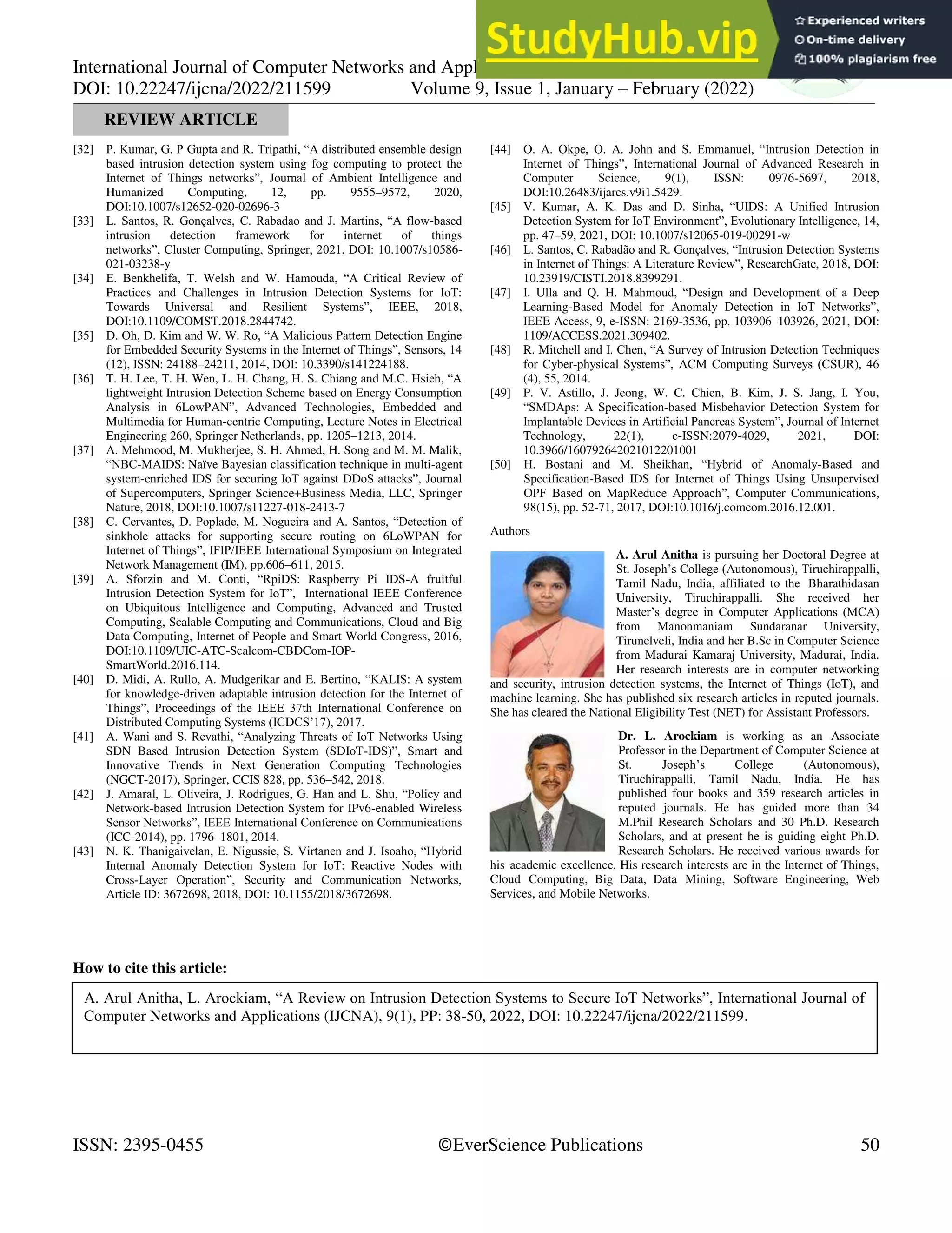 A Review On Intrusion Detection Systems To Secure Iot Networks Pdf Internet Computing