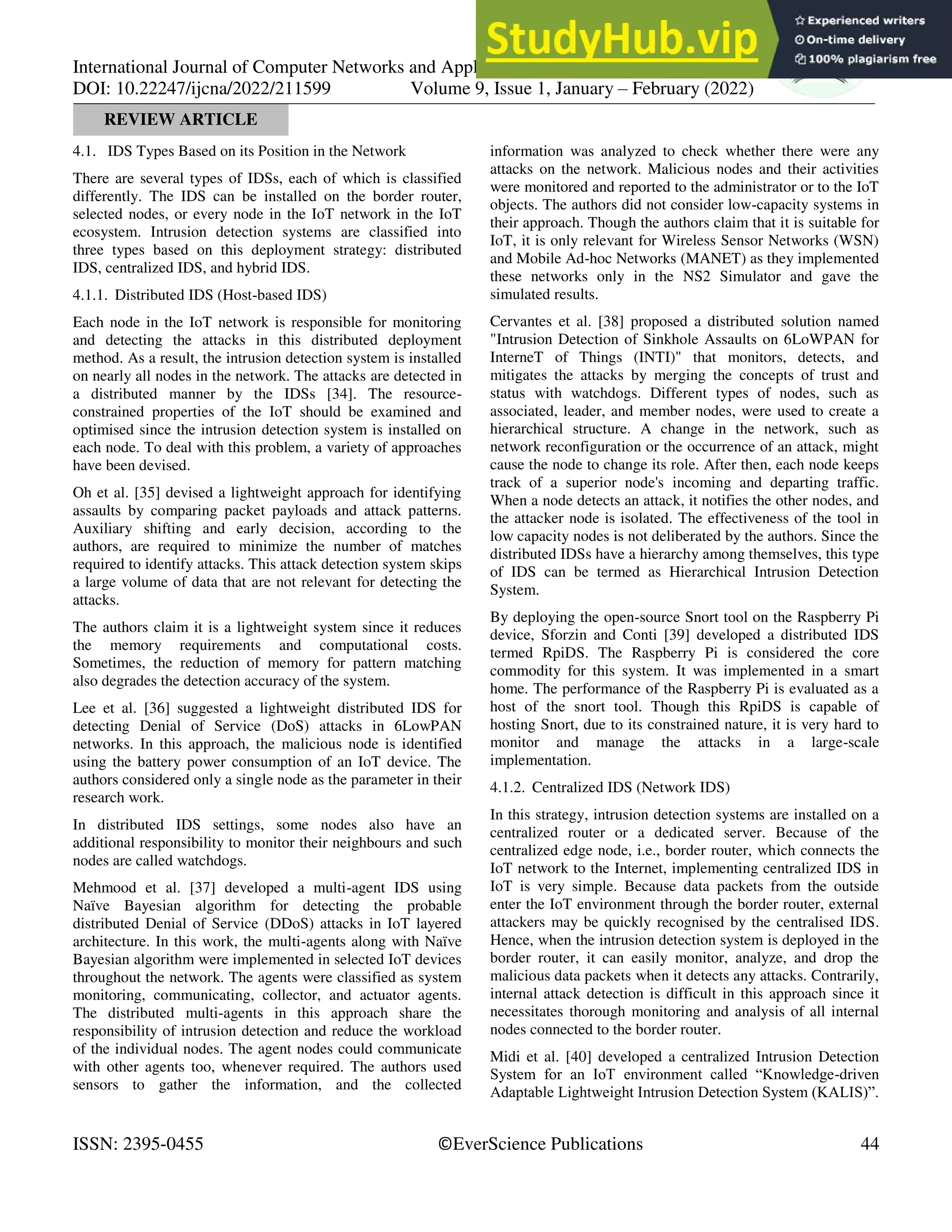 A Review On Intrusion Detection Systems To Secure IoT Networks | PDF | Internet | Computing