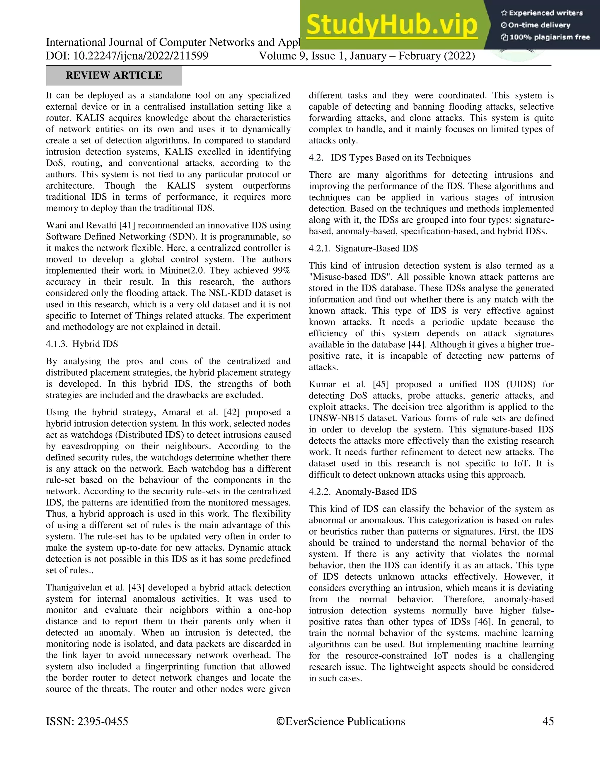A Review On Intrusion Detection Systems To Secure Iot Networks Pdf