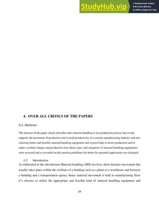 A REVIEW ON MATERIAL HANDLING EQUIPMENT | PDF