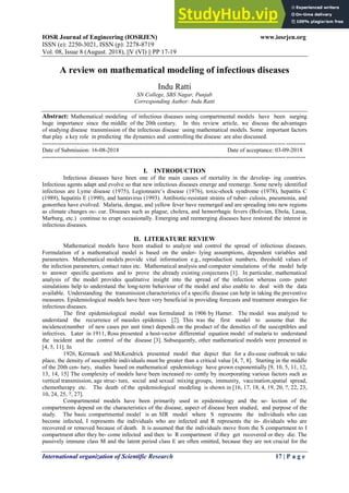 A Review On Mathematical Modeling Of Infectious Diseases | PDF