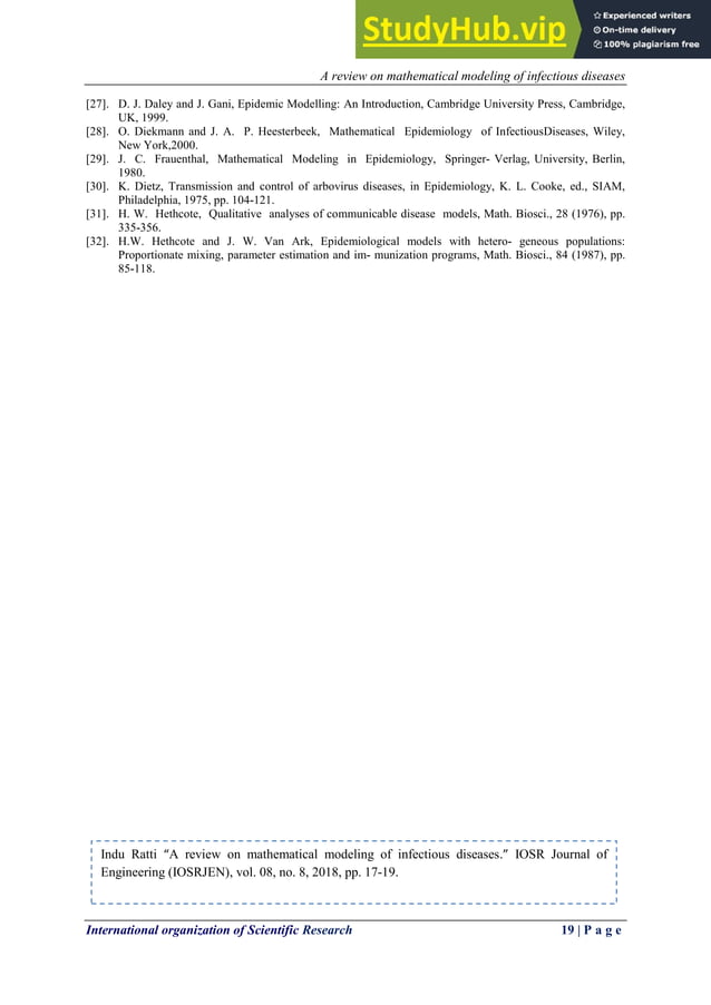 A Review On Mathematical Modeling Of Infectious Diseases Pdf
