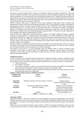 A review on potential toxicity of artificial sweetners vs safety of ...