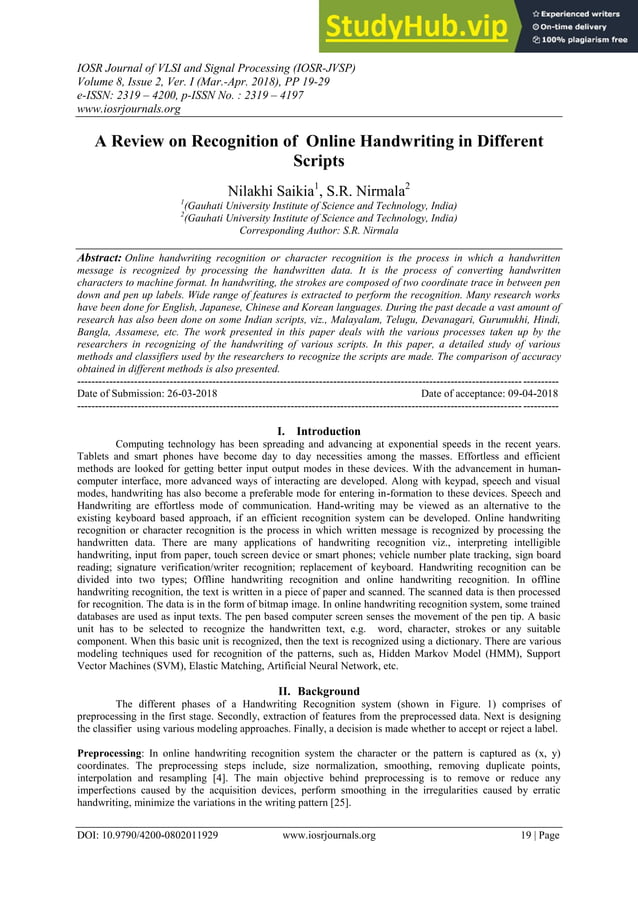 A Review On Recognition Of Online Handwriting In Different Scripts | PDF