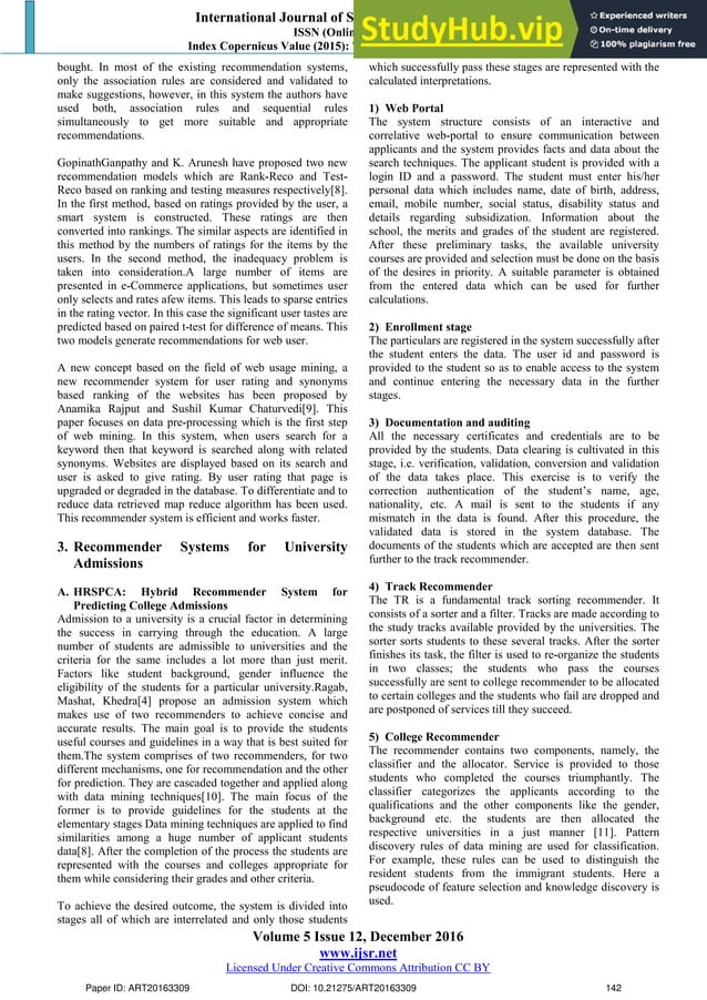 A Review On Recommender Systems For University Admissions | PDF