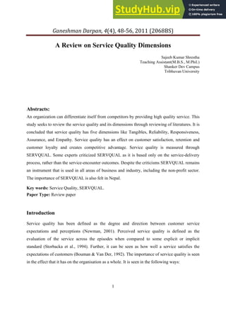 A Review On Service Quality Dimensions | PDF